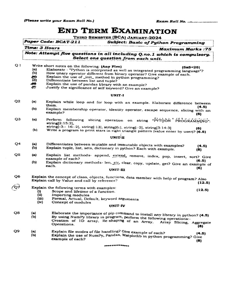 Bca 3 Sem Basic of Python Programming Bcat 211 Jan 2024 (1) | PDF Bca 3 Sem Basic of Python Programming Bcat 211 Jan 2024 (1) | PDF