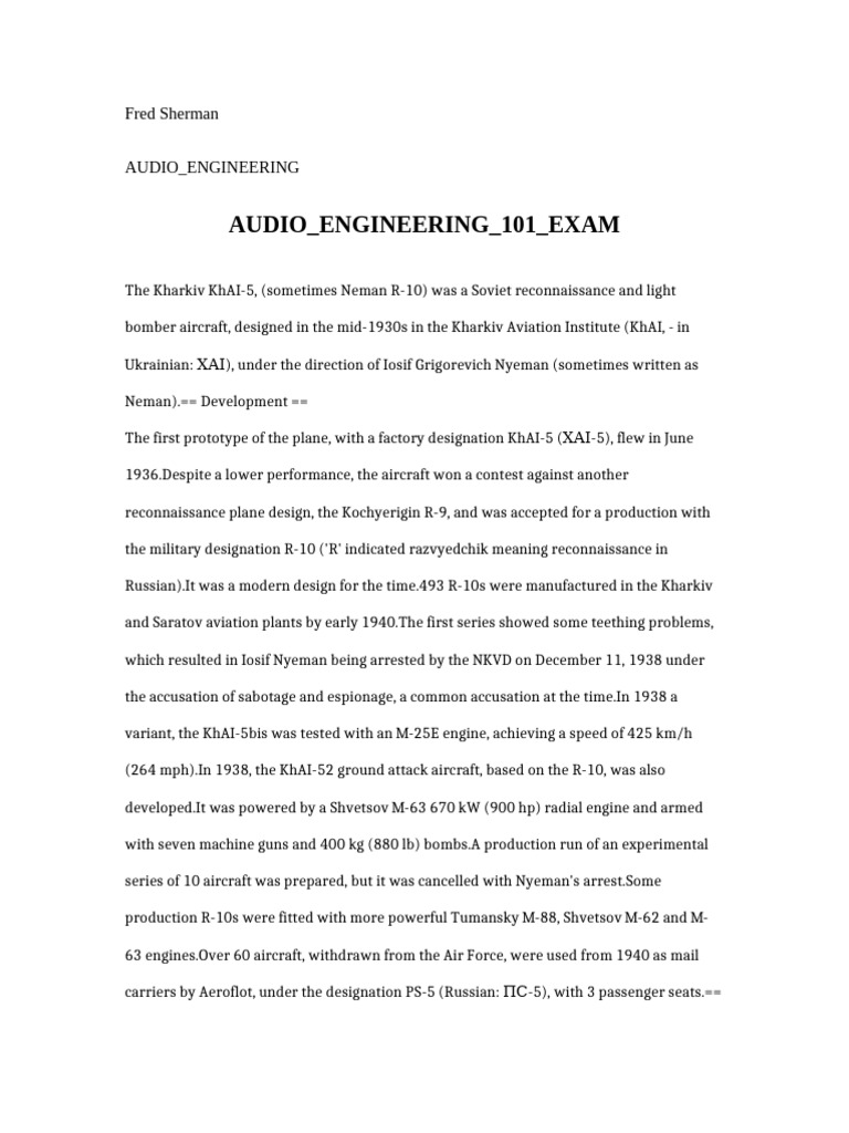 Audio Engineering 101 Exam | PDF | Aircraft | Aviation