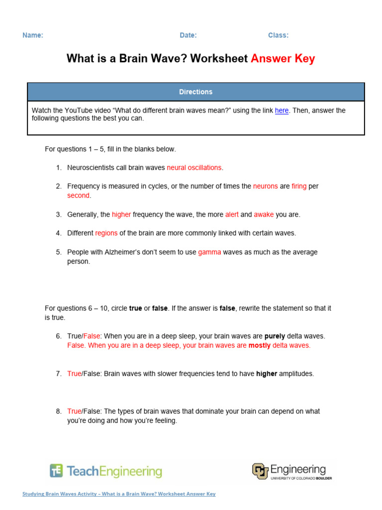Umo 2550 Brain Waves Applications Worksheet Answer Key | PDF