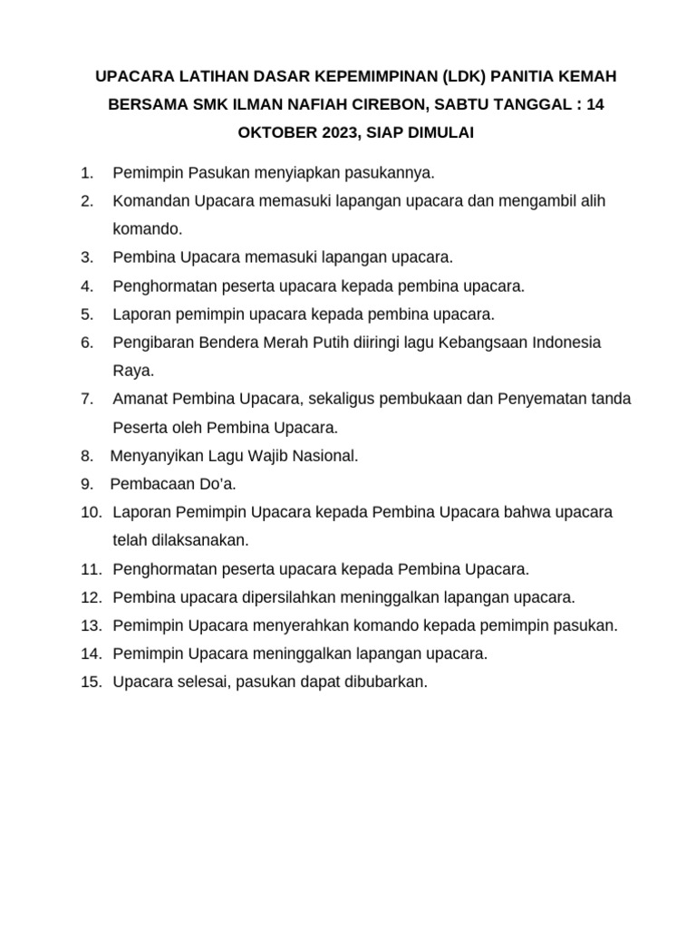 UPACARA LATIHAN DASAR KEPEMIMPINAN - Docx LDK Panitia | PDF