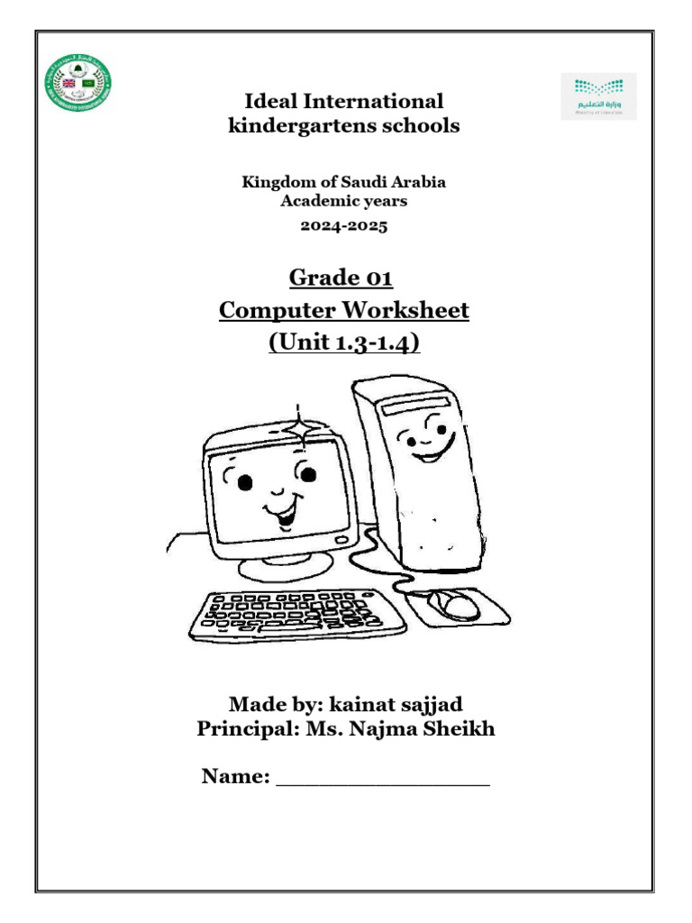 Computer Worksheet for Grade 1 Students | PDF