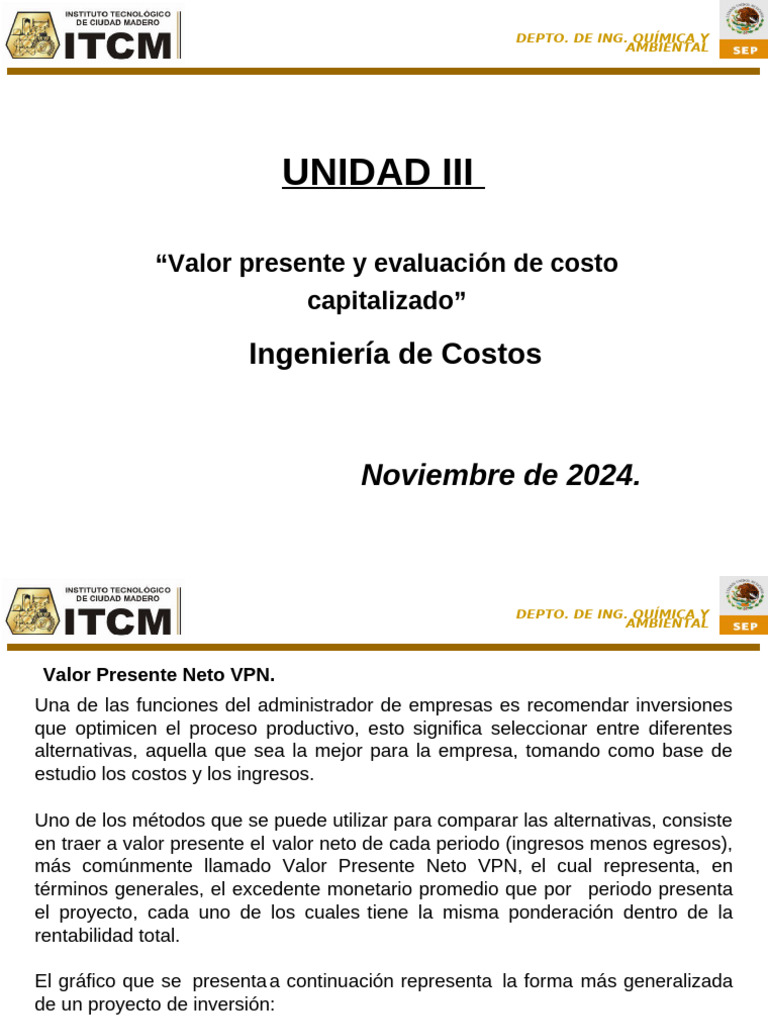 Unidad 3 Valor Presente Neto | PDF | Valor presente neto | Economias