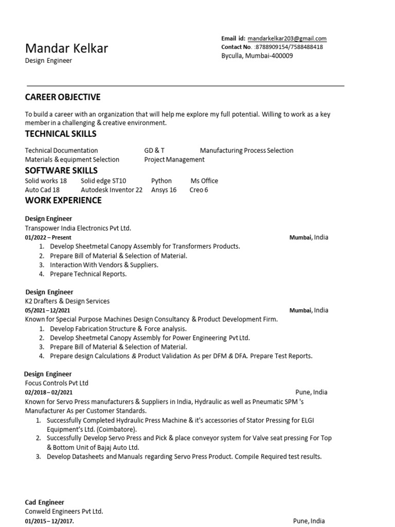resume_mandar_K_SE (1) | PDF | Engineering