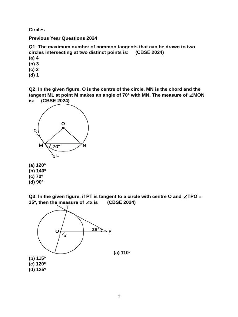 Ch 8 Circles PYQ 2019-2024 | PDF | Circle | Perpendicular
