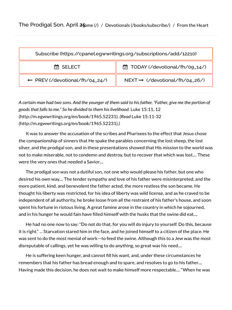 Ellen G. White Estate - Daily Devotional - From The Heart | PDF | New ...