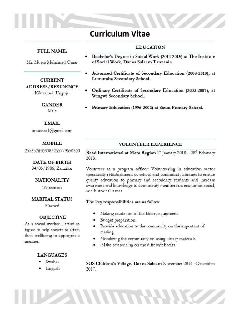 Mussa Omar_cv | PDF | Tanzania