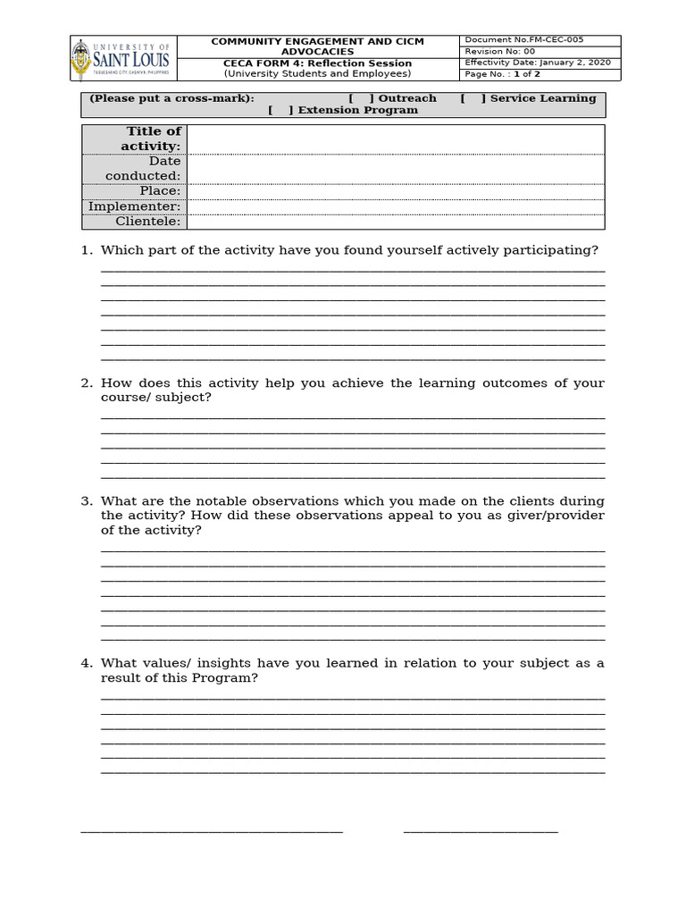 FM-CEC-005-FORM-4-Reflection-Session | PDF | Learning | Behavior Modification