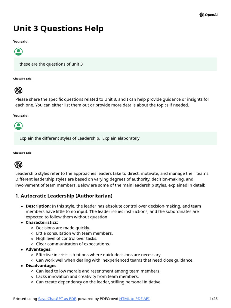 Unit 3 Questions Help | PDF | Leadership | Communication
