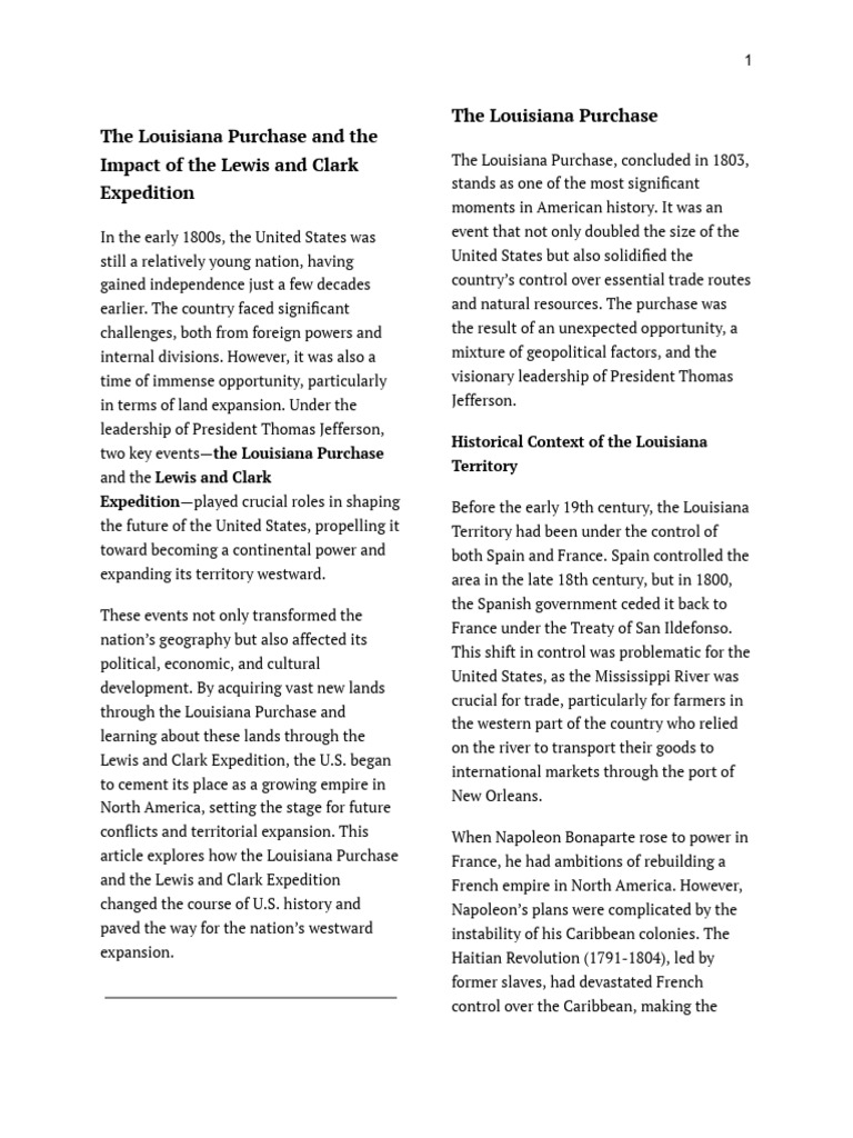Copy of The Lewis and Clark Expedition and the Impact of the Louisiana Purchase | PDF | Lewis ...