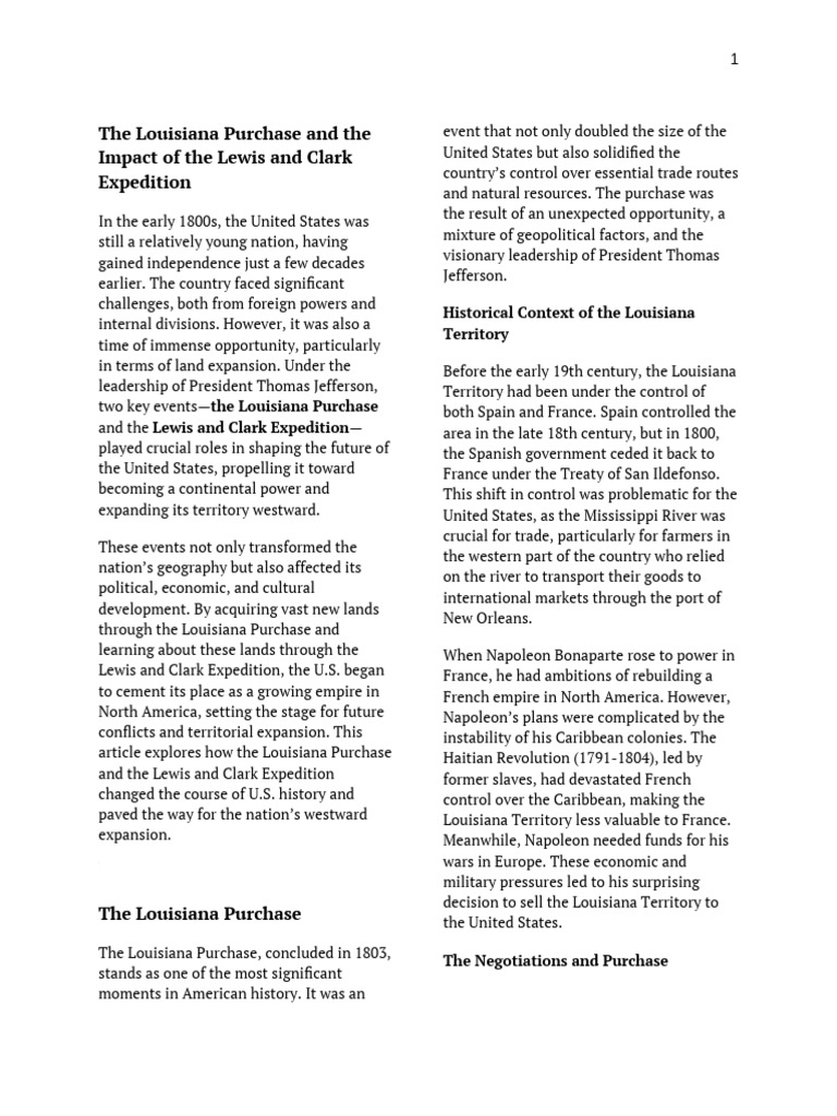 The Lewis and Clark Expedition and The Impact of The Louisiana Purchase ...