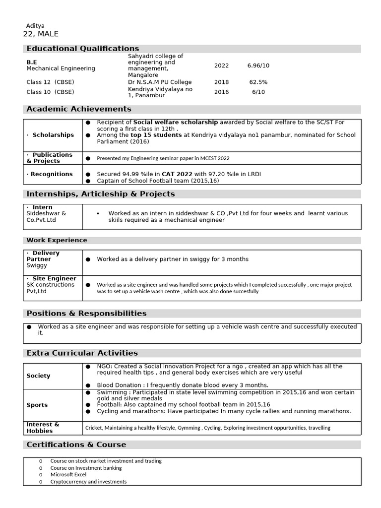 Resume For IIMs | PDF