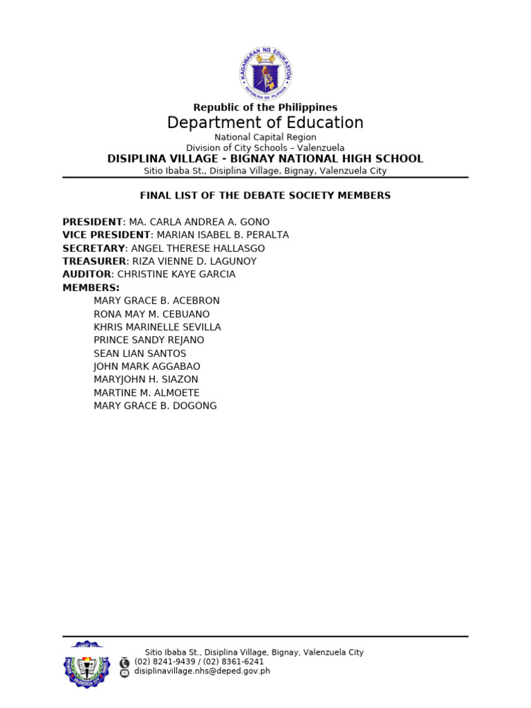 FINAL LIST OF THE DEBATE SOCIETY MEMBERS | PDF FINAL LIST OF THE DEBATE SOCIETY MEMBERS | PDF