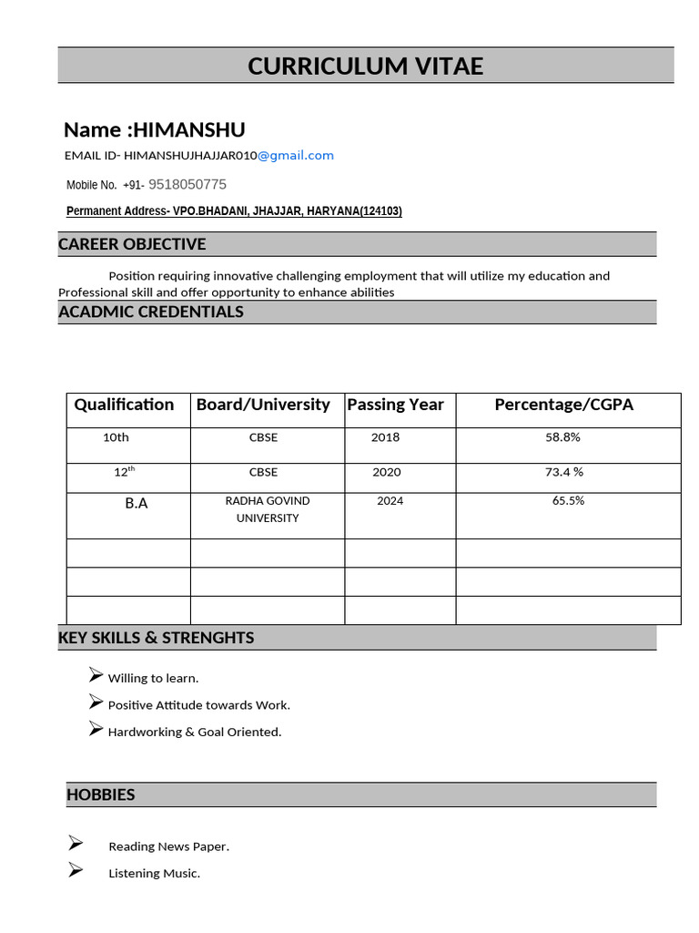 Himanshu C.V | PDF