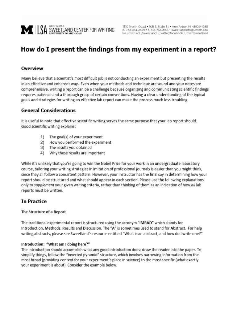 How Do IPresentthe Findings From My Experimentina Report | PDF ...