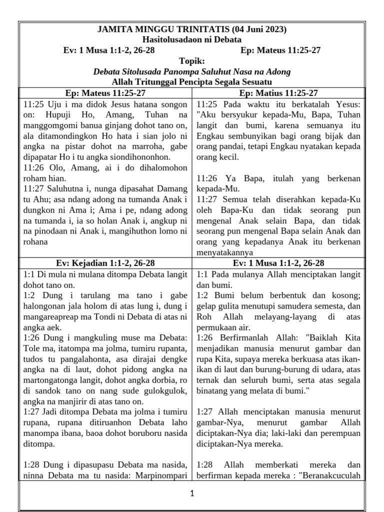 Catatan Khotbah Minggu Trinitatis - 04 Juni 2023 | PDF