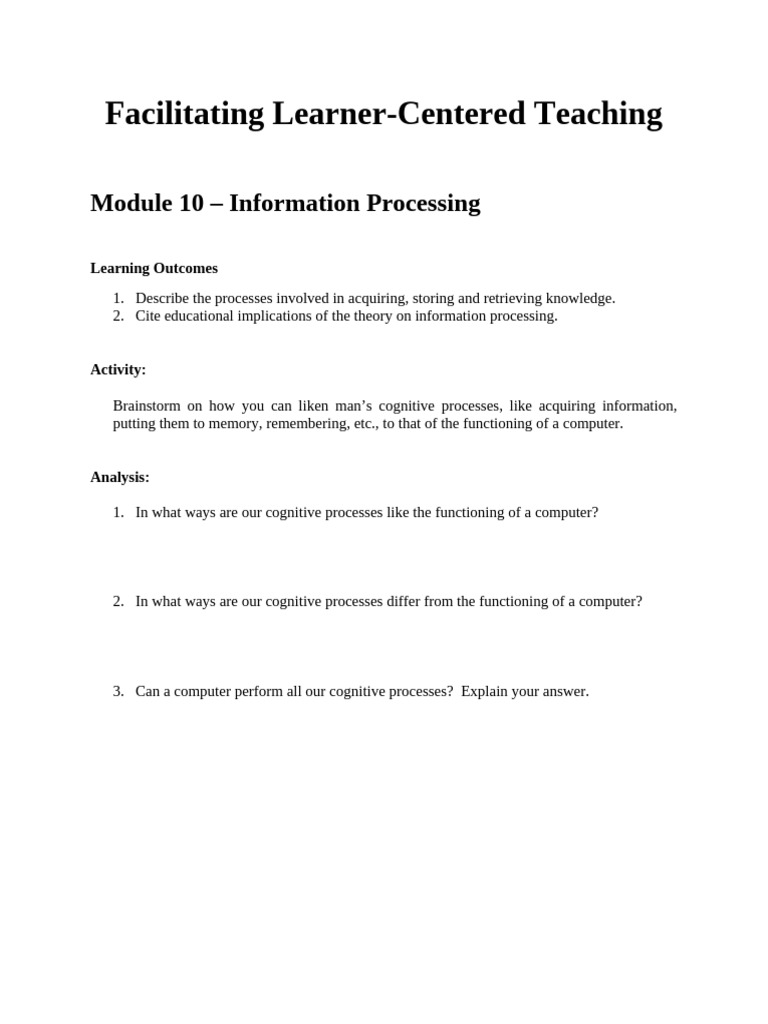 Module 10 Facilitating Learner Centered Teaching | PDF
