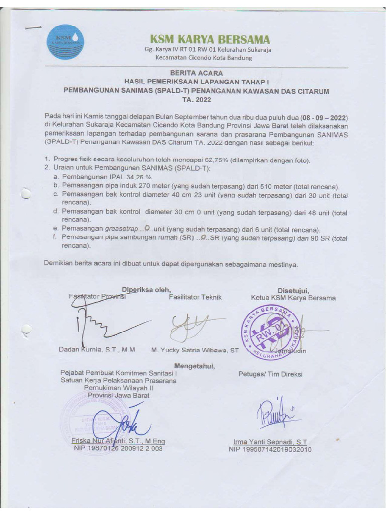 BA Hasil Pemeriksaan Lapangan Tahap I | PDF