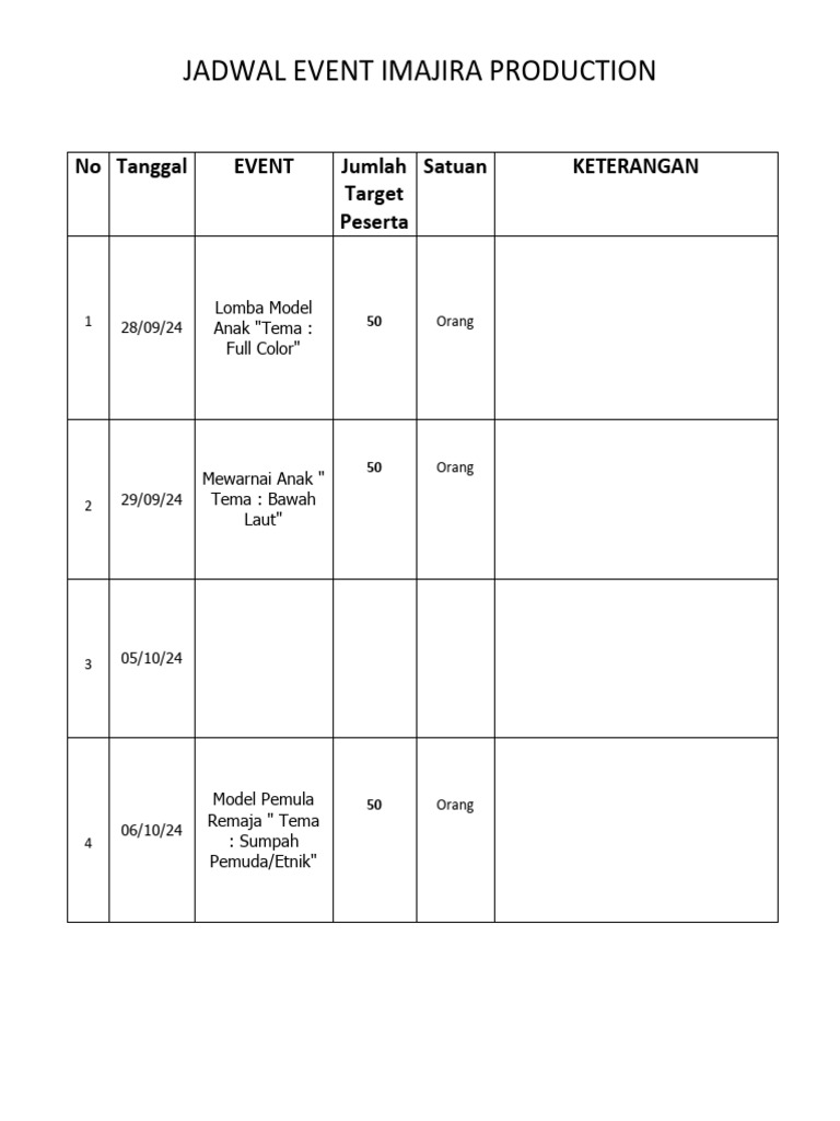 Jadwal Event Imajira 2024 | PDF