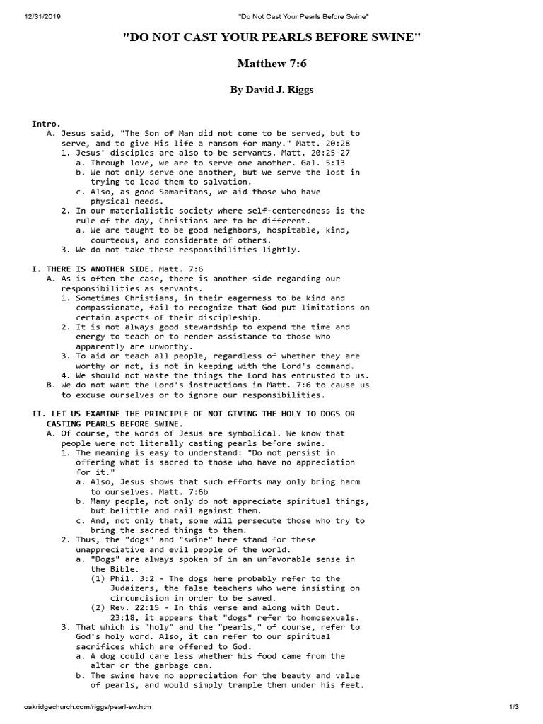 _Do Not Cast Your Pearls Before Swine | PDF | Jesus | Disciple ...