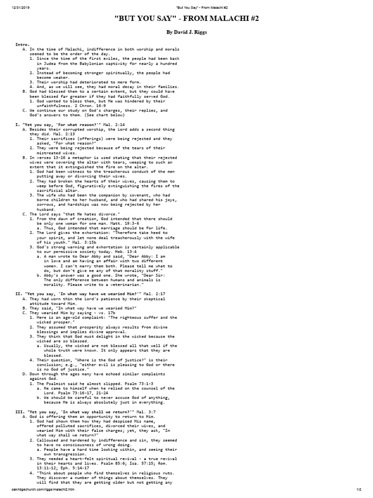 But You Say - From Malachi #2 | PDF | Sin | God