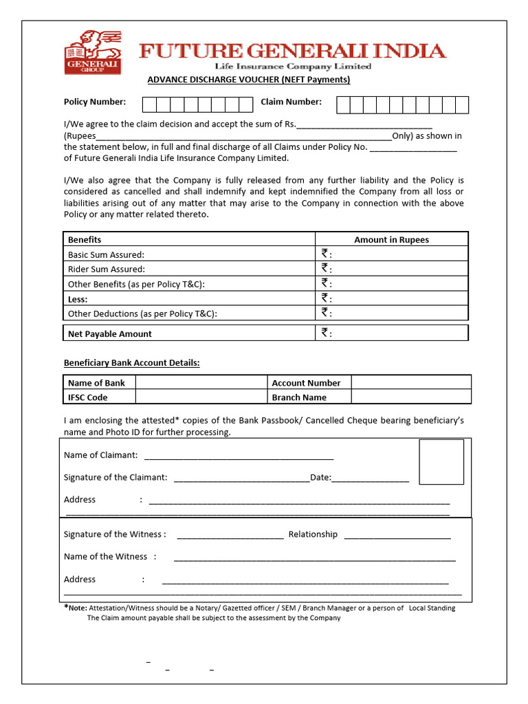 Insurance Claim Discharge Form | PDF | Insurance | Life Insurance