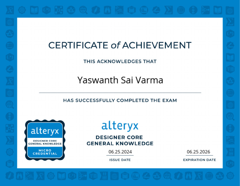 Alteryx Designer Core Micro Credential General Knowledge Badge20240629 ...