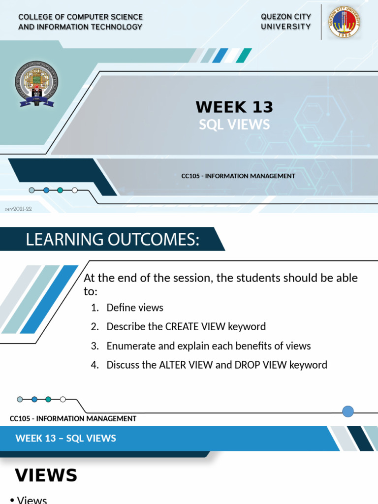 CC105-WEEK-13-SQL-VIEWS | PDF | Sql | Data Management Software