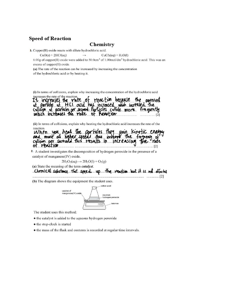 Speed of Reaction Worksheet | PDF