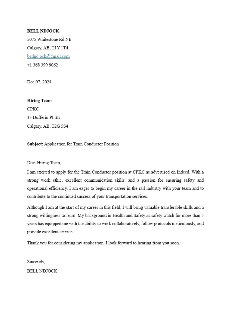 Train Conductor Job Application | PDF
