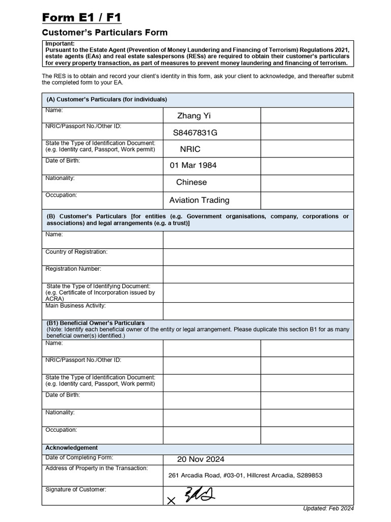 Customer Particulars Form for Real Estate | PDF