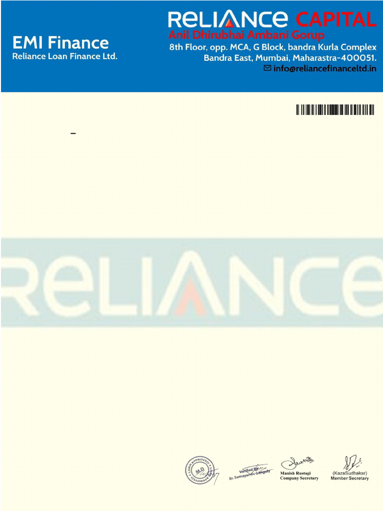Reliance Finance Approval Letter | PDF