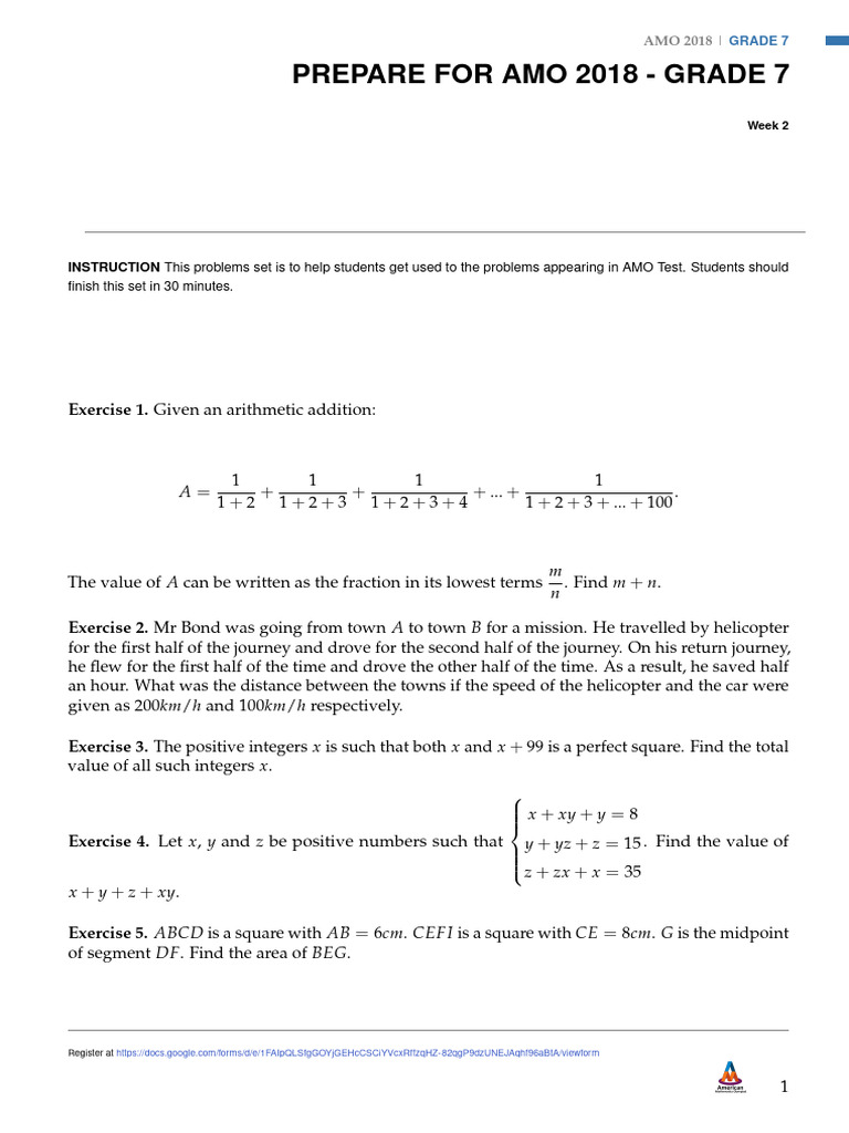 Prepare For AMO - Grade 7-Week 2 | PDF | Numbers | Discrete Mathematics