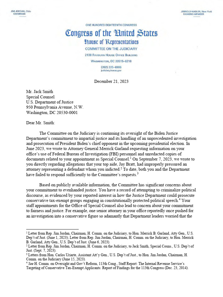 2023 12 21 JDJ Ab To Jack Smith | PDF | Federal Bureau Of Investigation ...