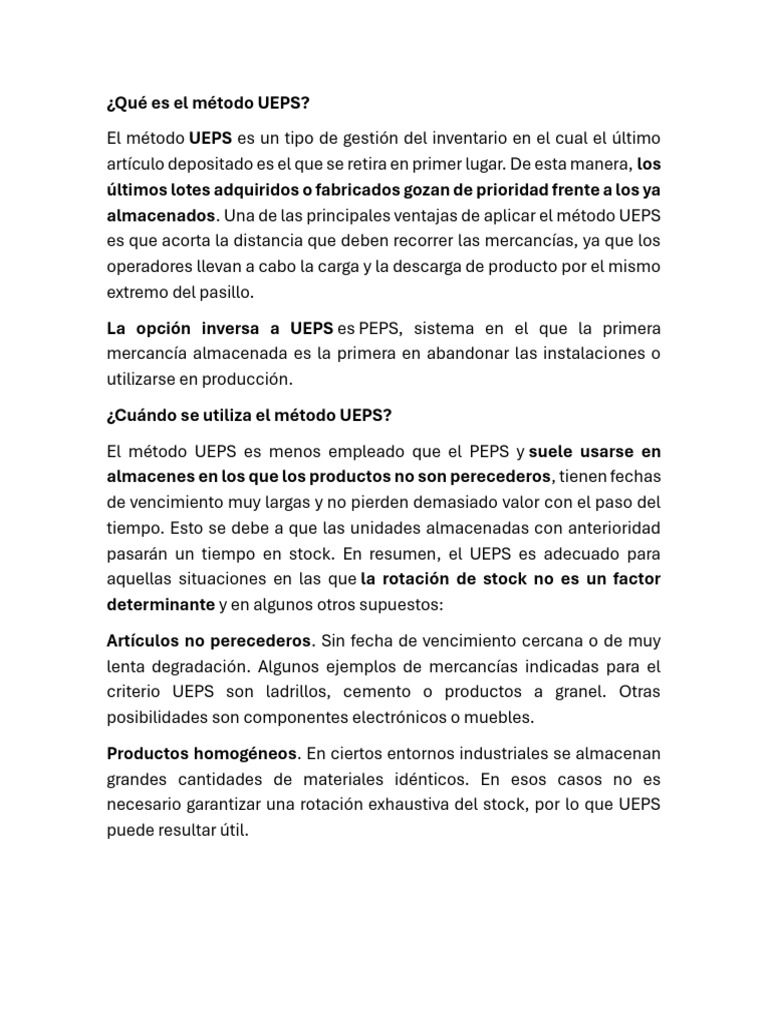 Qué Es El Método UEPS | PDF | Almacén | Identificación de frecuencia de radio