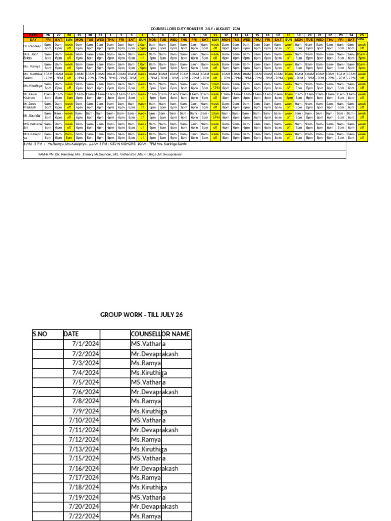 Duty Roaster July To Aug 2024 | PDF