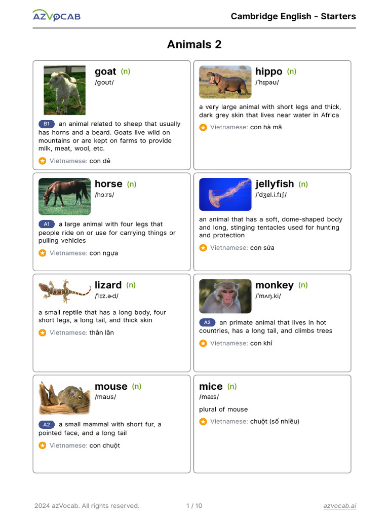 Animals 2 (Cambridge English - Starters) | PDF | Mouse | Goat