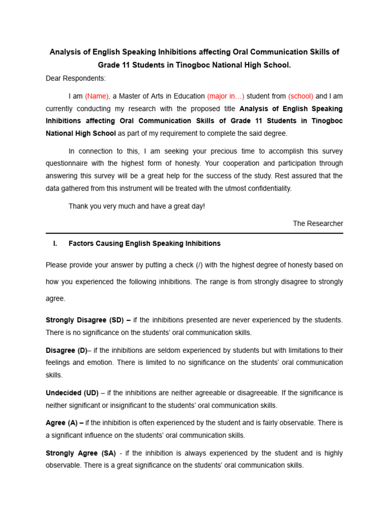 Questionnaire | PDF | English Language | Communication