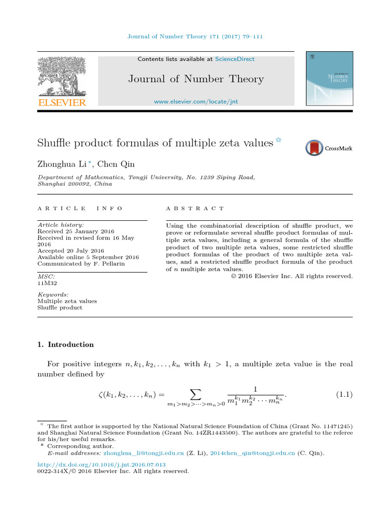 Shuffle Product Formulas for MZVs | PDF | Mathematics | Algebra