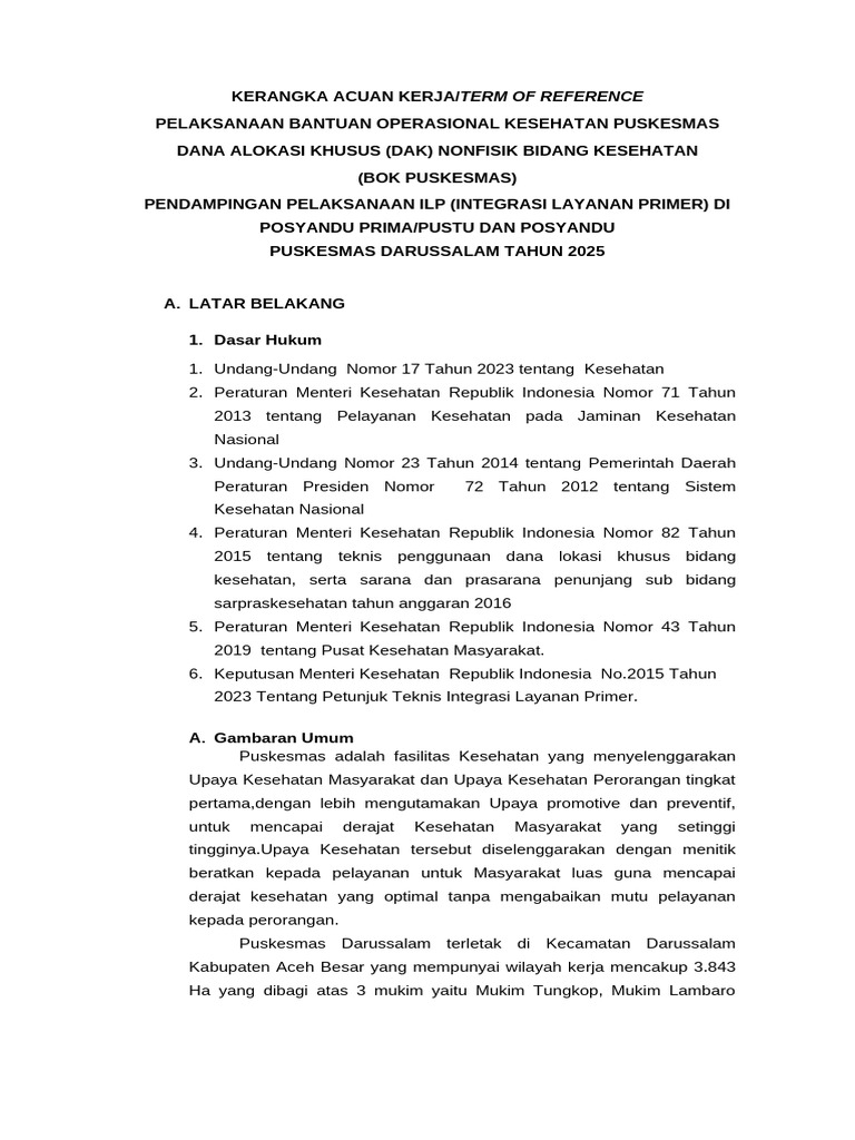 TOR Pendampingan ILP Posyandu 2025 | PDF