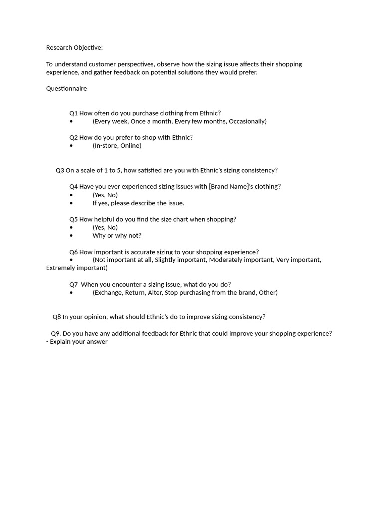 Questionnaire (Ethnic) | PDF
