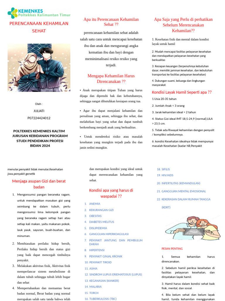 Leaflet Persiapan Kehamilan Sehat | PDF