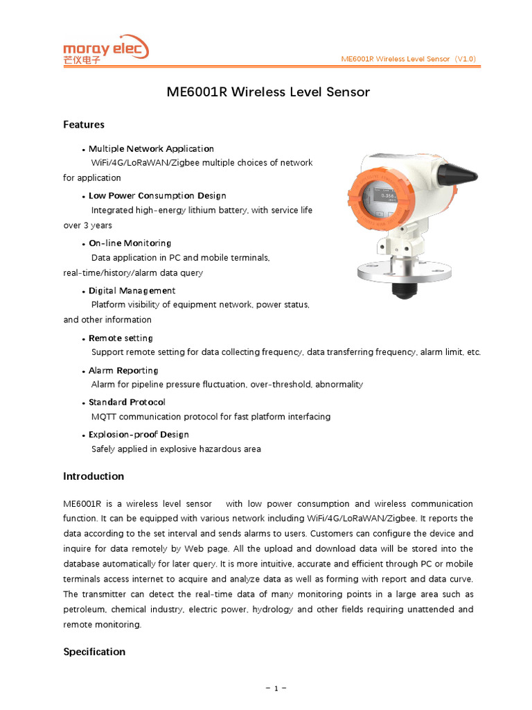 ME6001R Wireless Level Sensor | PDF | Wi Fi | Computer Network