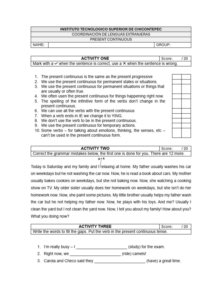 Present Progressive Activity | PDF | Linguistic Morphology | Grammar