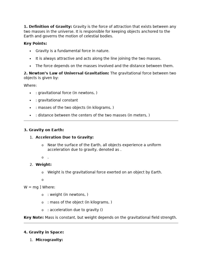 gravity class notes | PDF | Gravity | Force