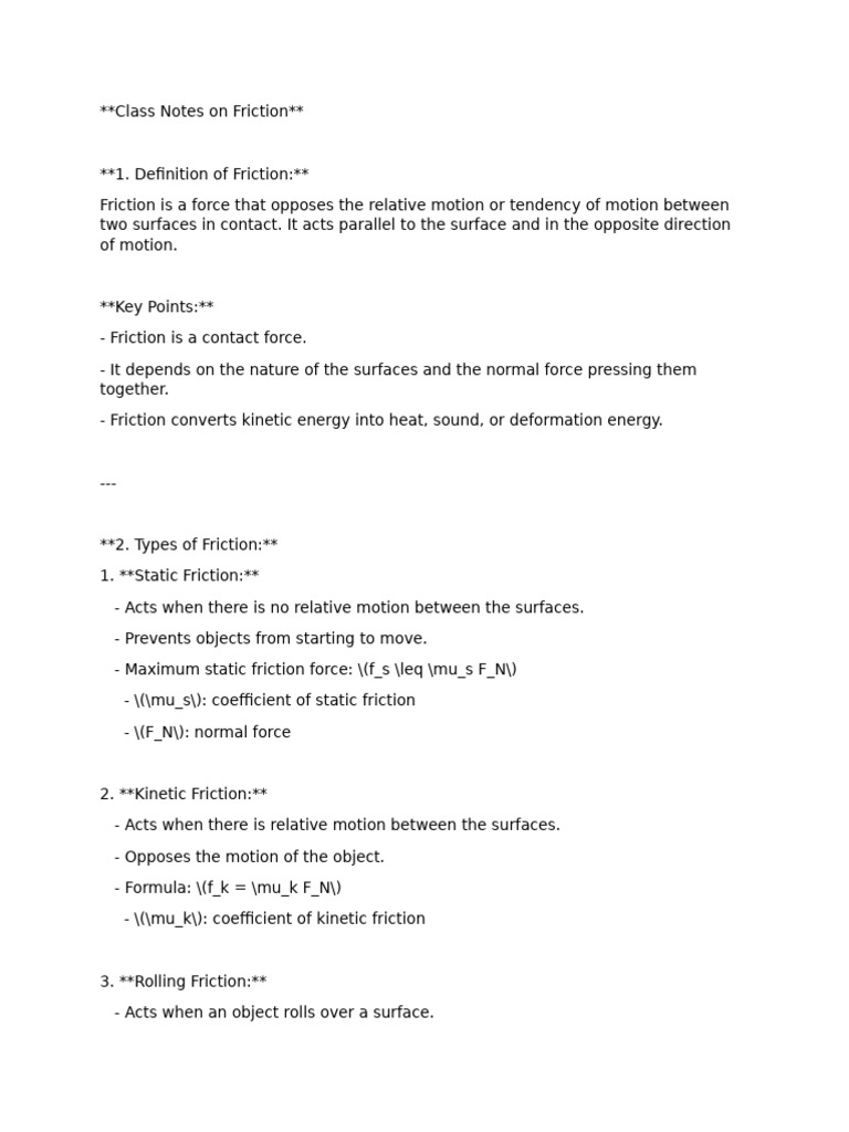 friction class notes | PDF | Friction | Mechanical Engineering