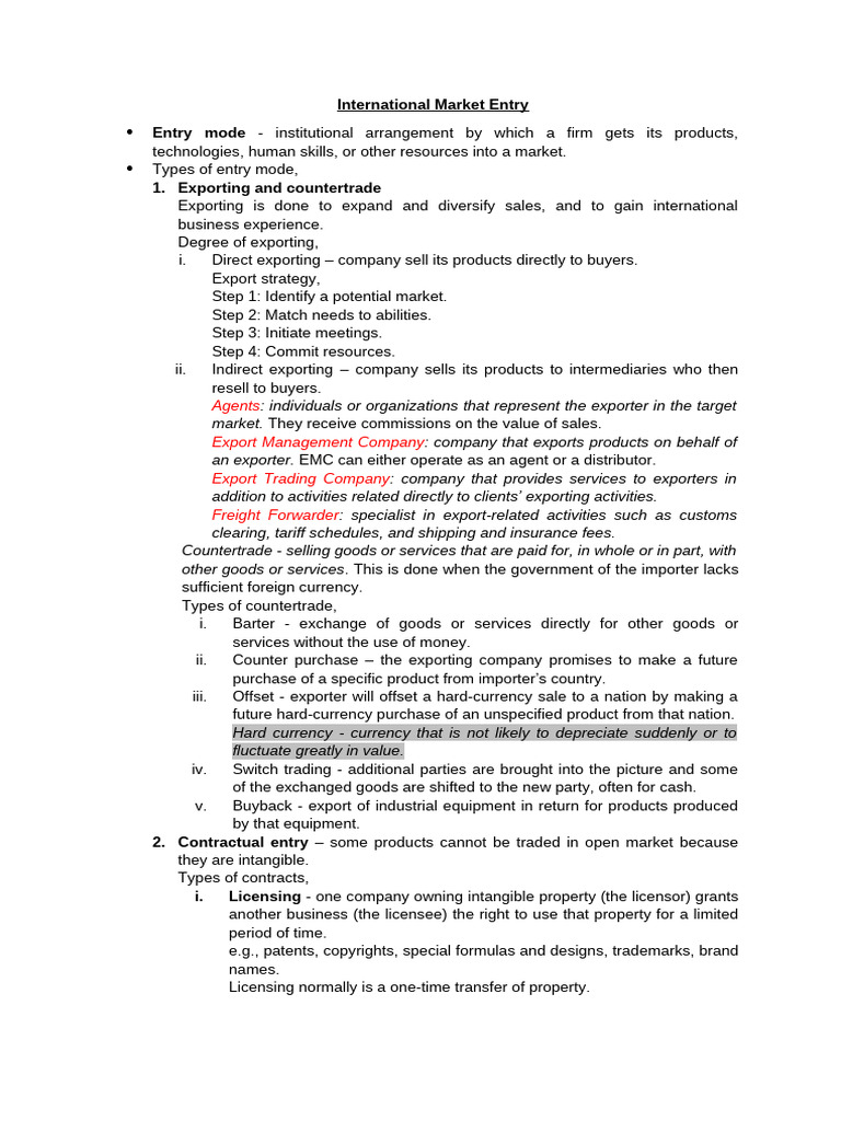 International Market Entry Strategies | PDF | License | Exports