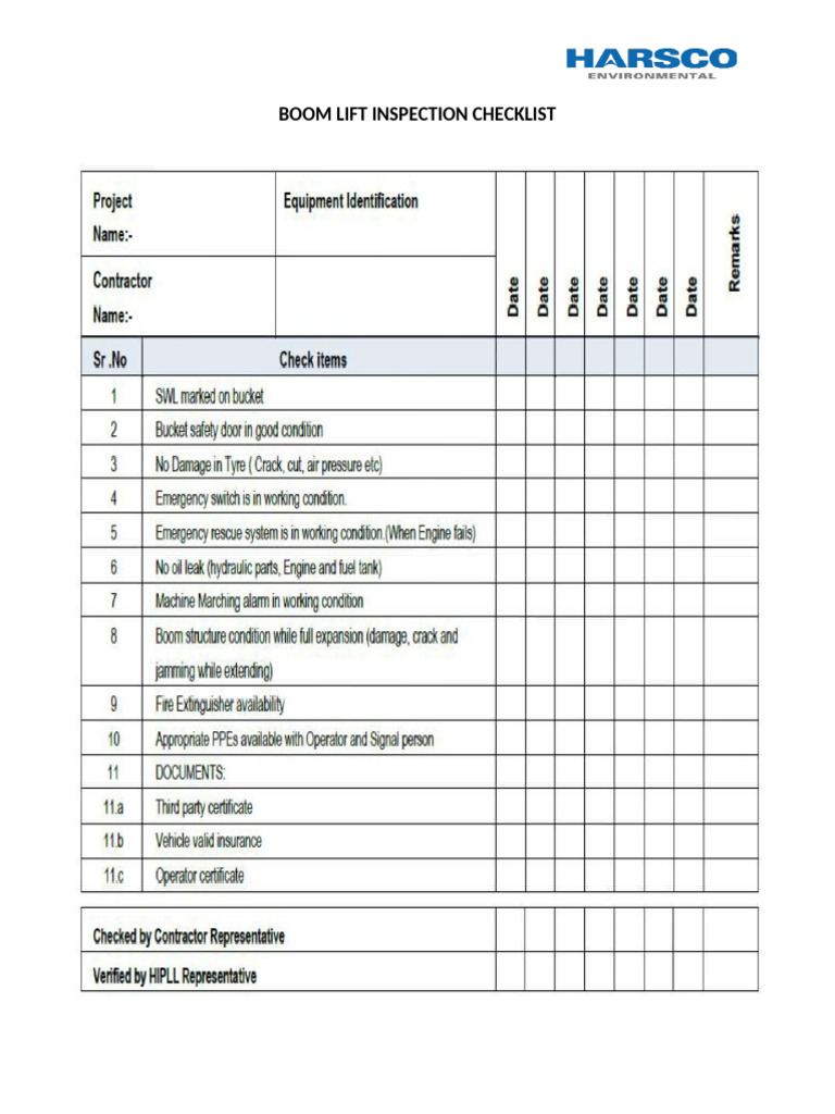 Boom Lift Check List | PDF
