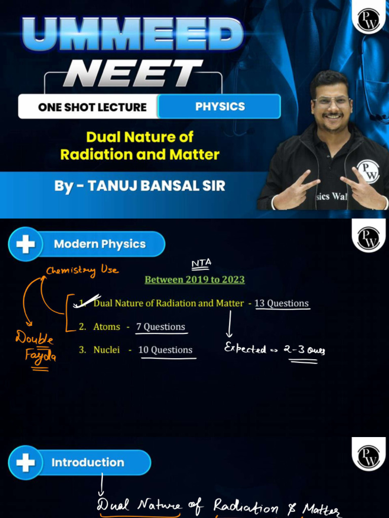 Dual Nature of Radiation and Matter - Class Notes | PDF