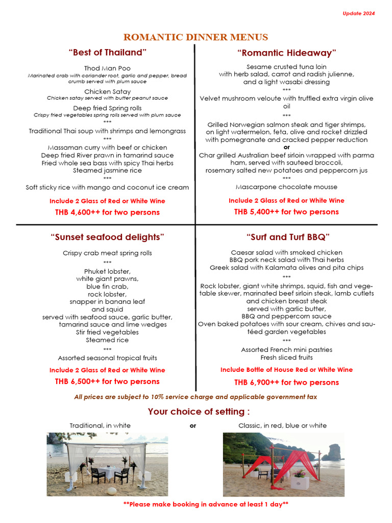 Romantic dinner Set Menu | PDF | Thai Cuisine | Salad