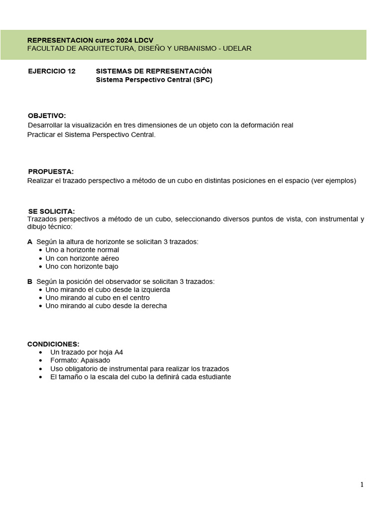Ejercicio 12 Sistema Perspectivo Central | PDF
